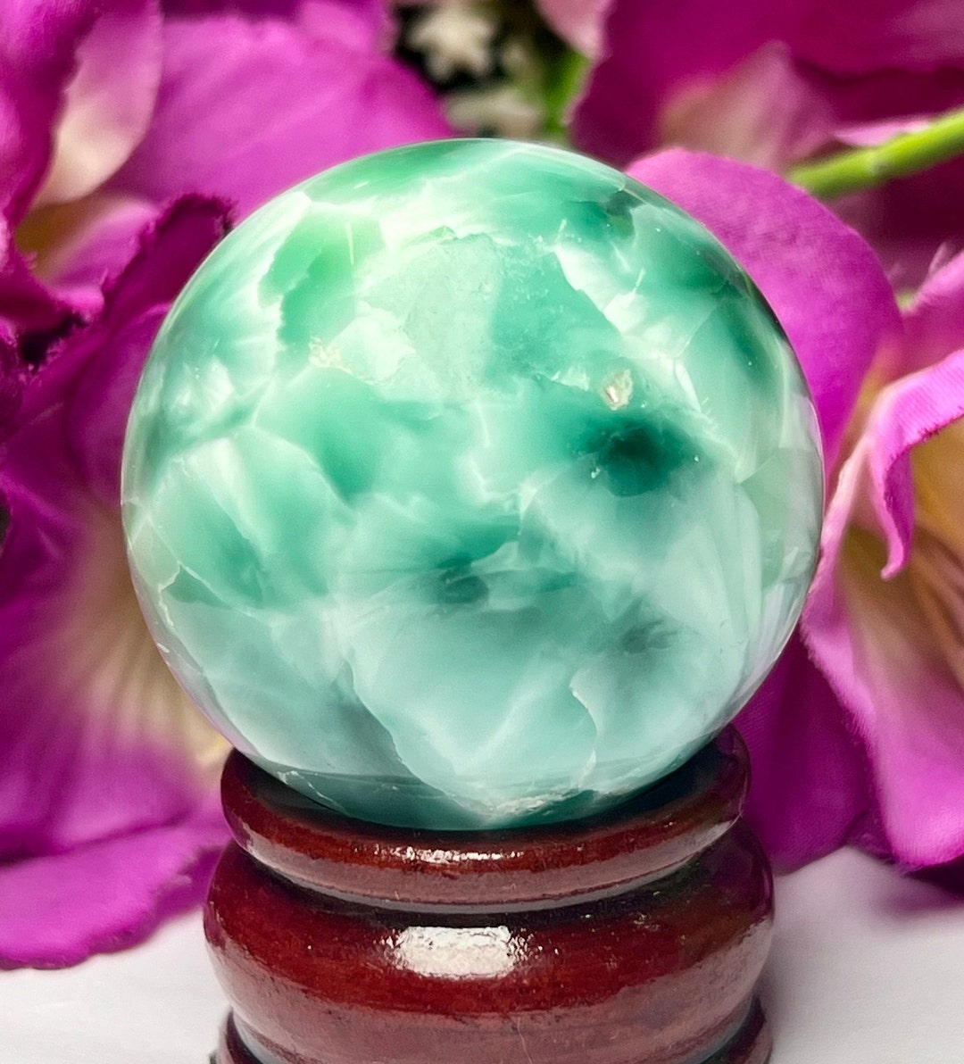 Green Larimar Stone Spheres 40 MM Crystal Ball Orb Pocket Stone ...