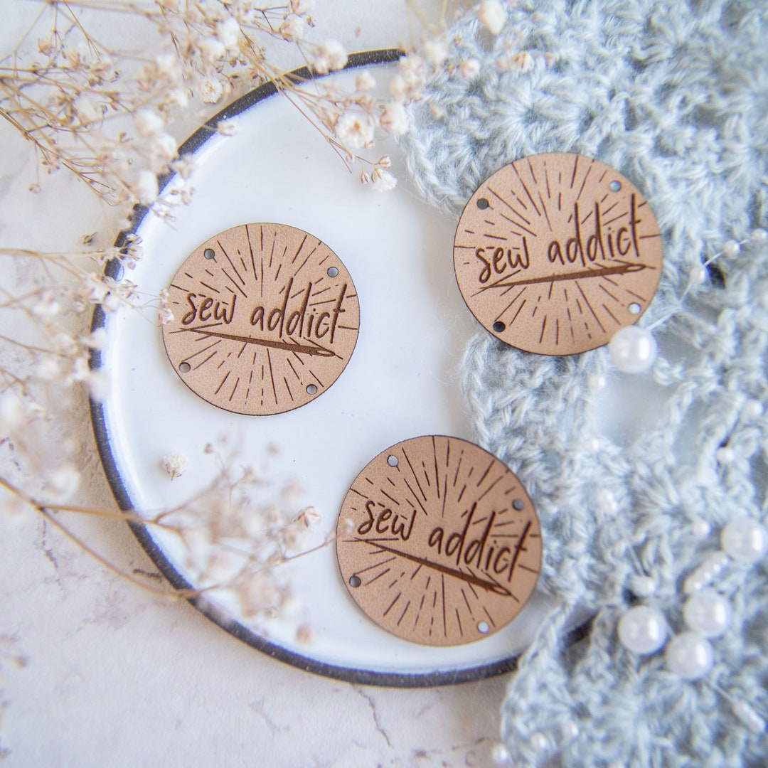 Sew Addict - Round Vegan Leather Patch, Clothing Leather Label for ...