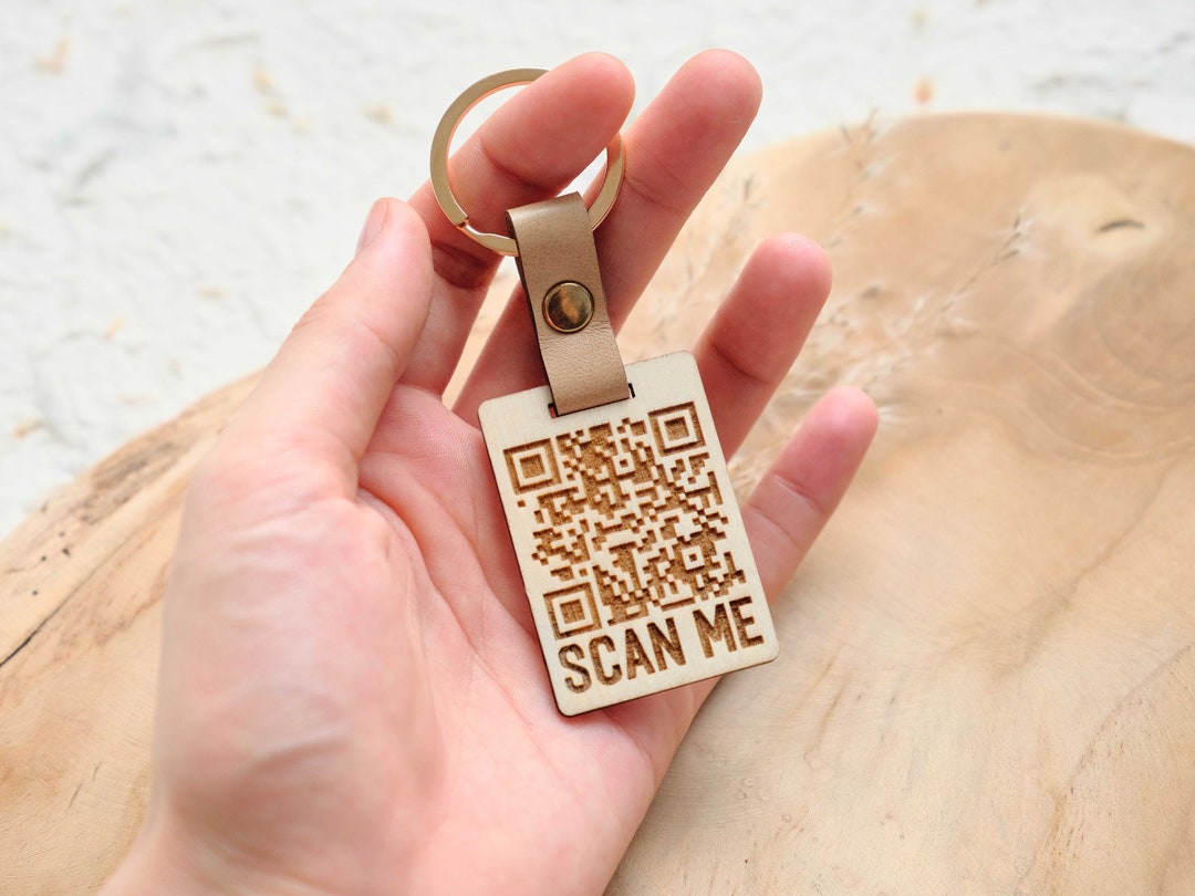 QR Code Keychain From Wood, Wooden Keychain With QR Code Engraving ...