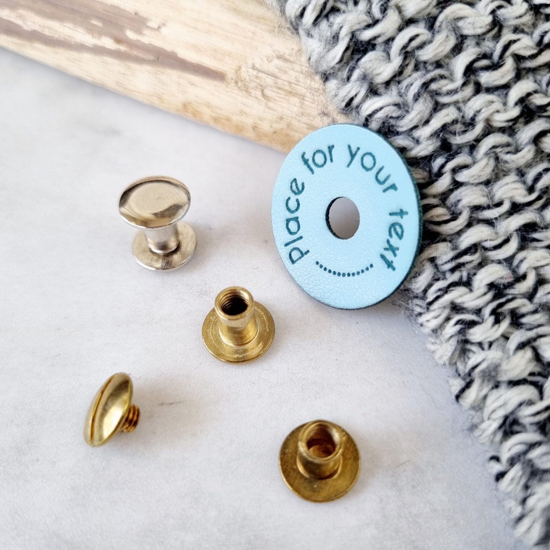 Custom Faux Leather Circle Label: Personalized Rivet Tags for Knitting ...