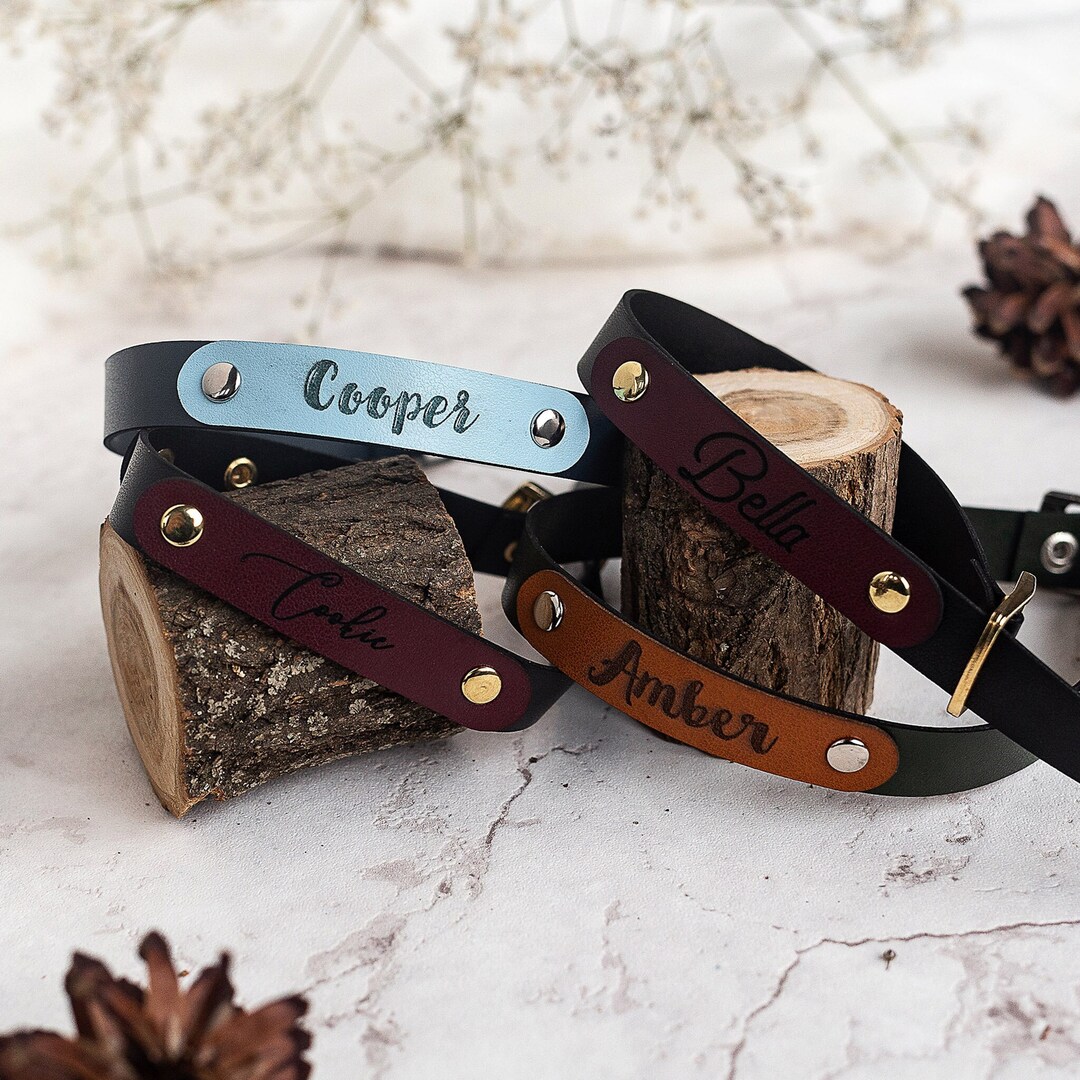 Personalized Vegan Leather Cat Collar With Name Label - Etsy