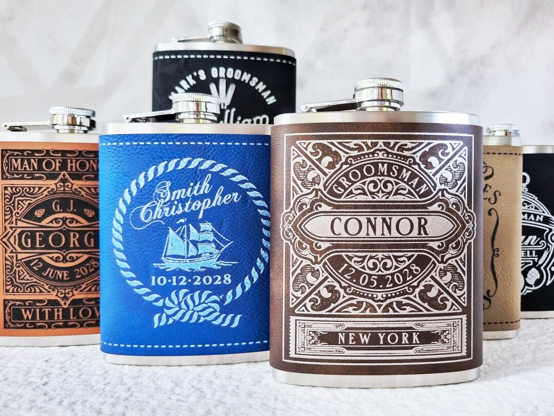 Vegan Leather Hip Flask - Personalized Gift for Anniversary, Birthday ...