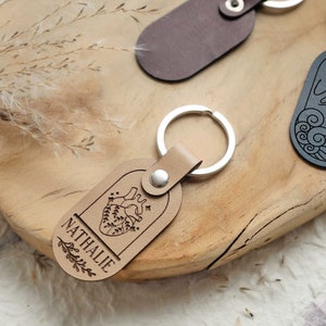 Engraved Vegan Leather Keychain: Personalized Line Art Name Tag, 12 ...