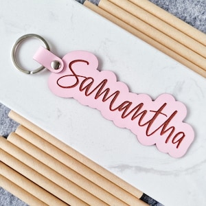Vegan Leather Name Keychain, 10 Colors of Leather Keychain With Your ...
