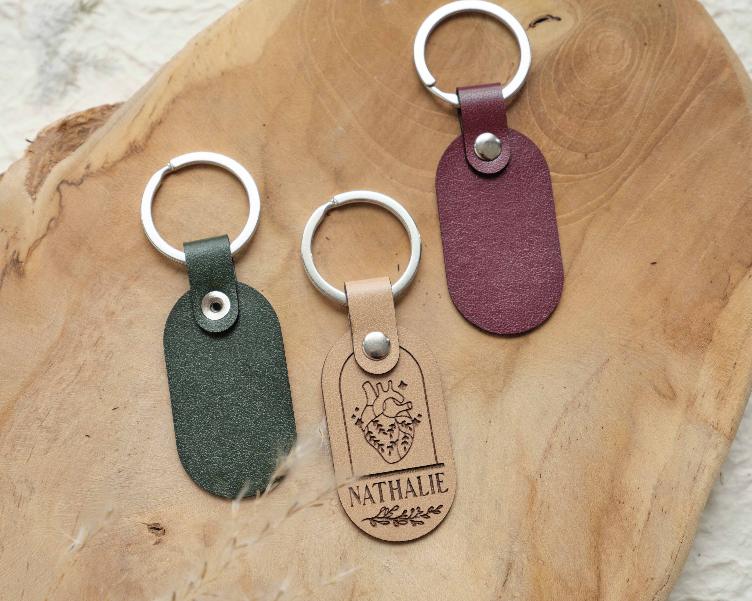 Engraved Vegan Leather Keychain: Personalized Line Art Name Tag, 12 ...