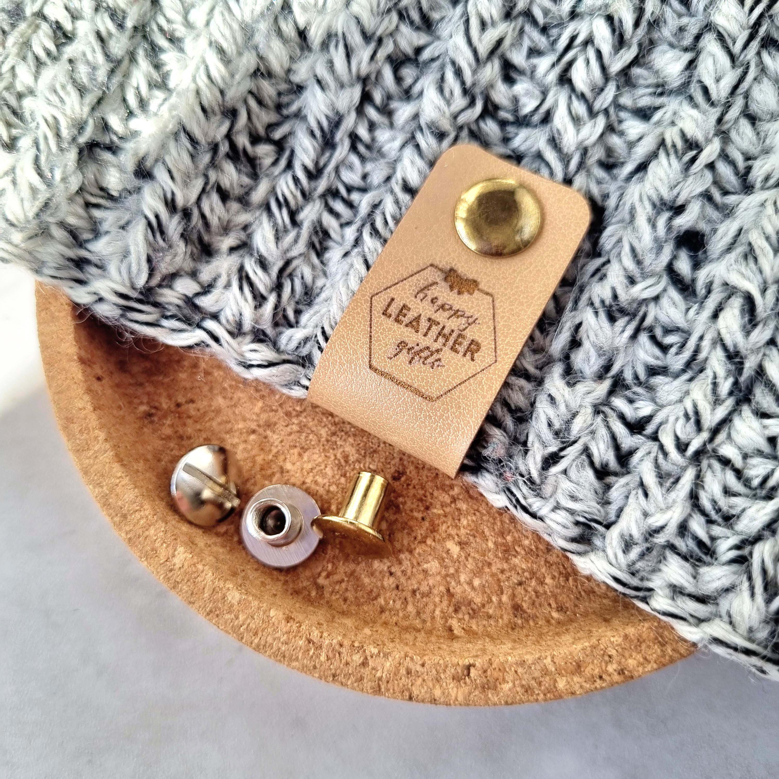 Personalized Faux Leather Rivet Tags: Engraved Knitting Labels, 9 ...