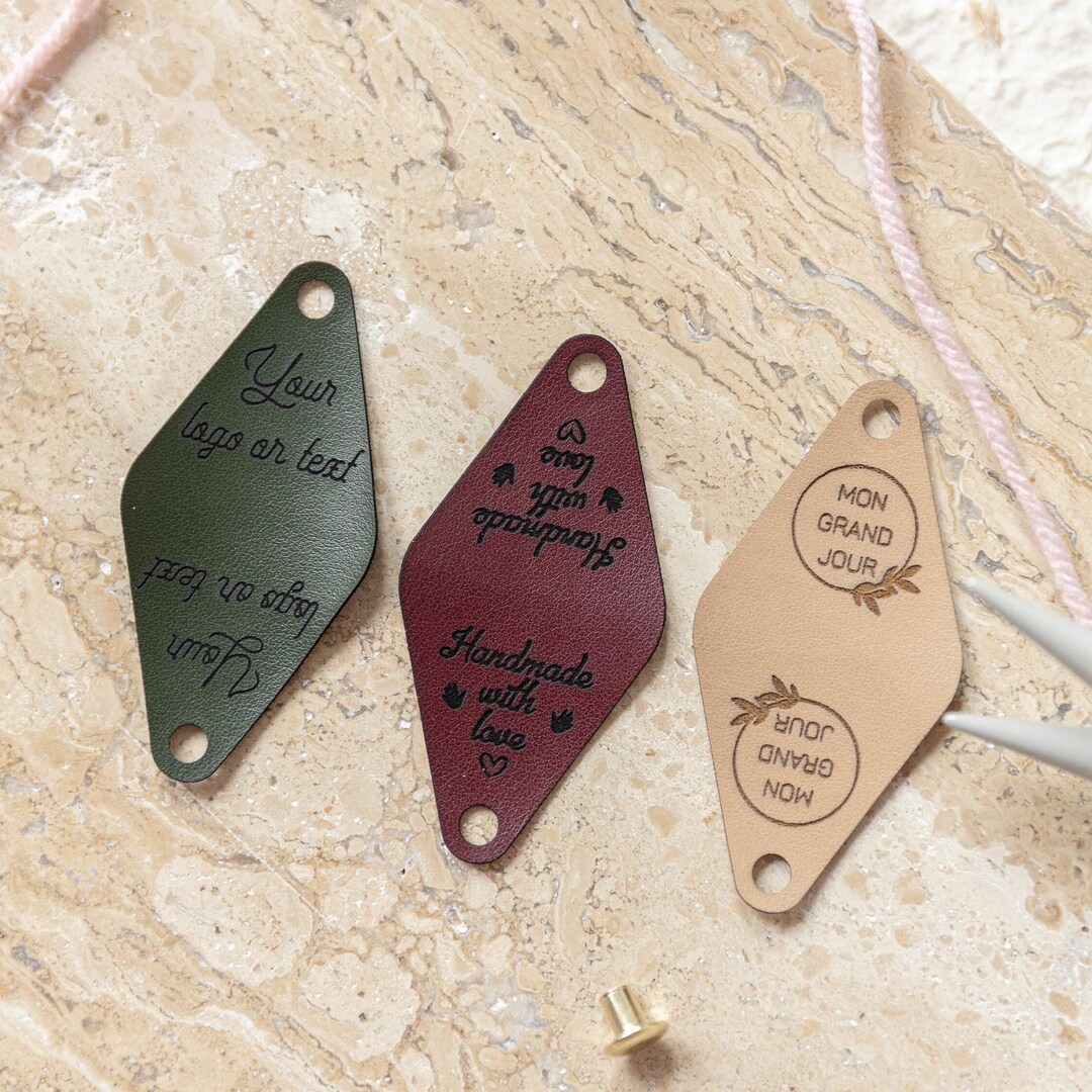 Custom Vegan Leather Rivet Tags: Engraved Triangle Folded Clothing ...