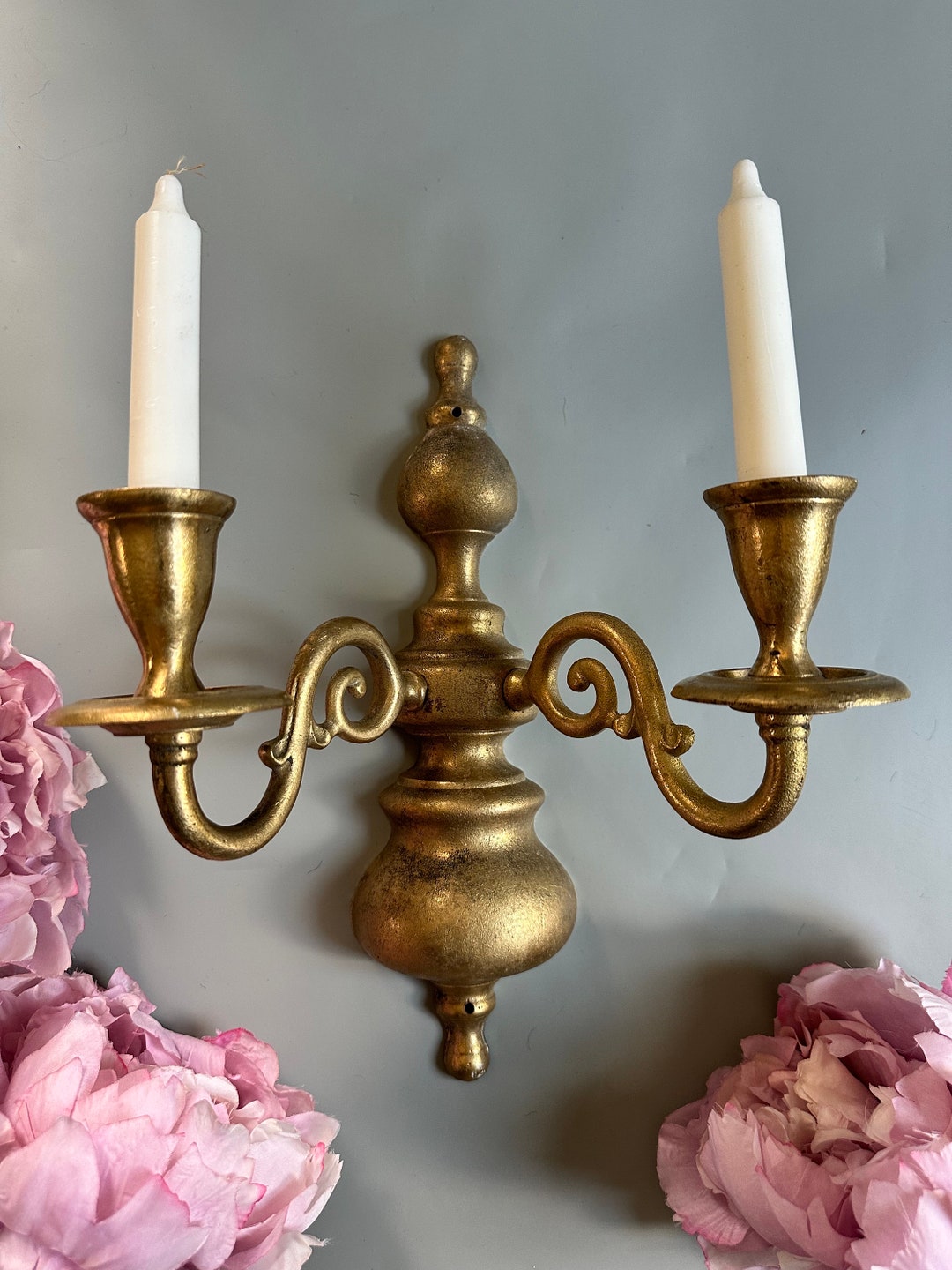 Beautiful Antique Solid Brass Two-arm Candlestick Sconce / Wall Candle ...