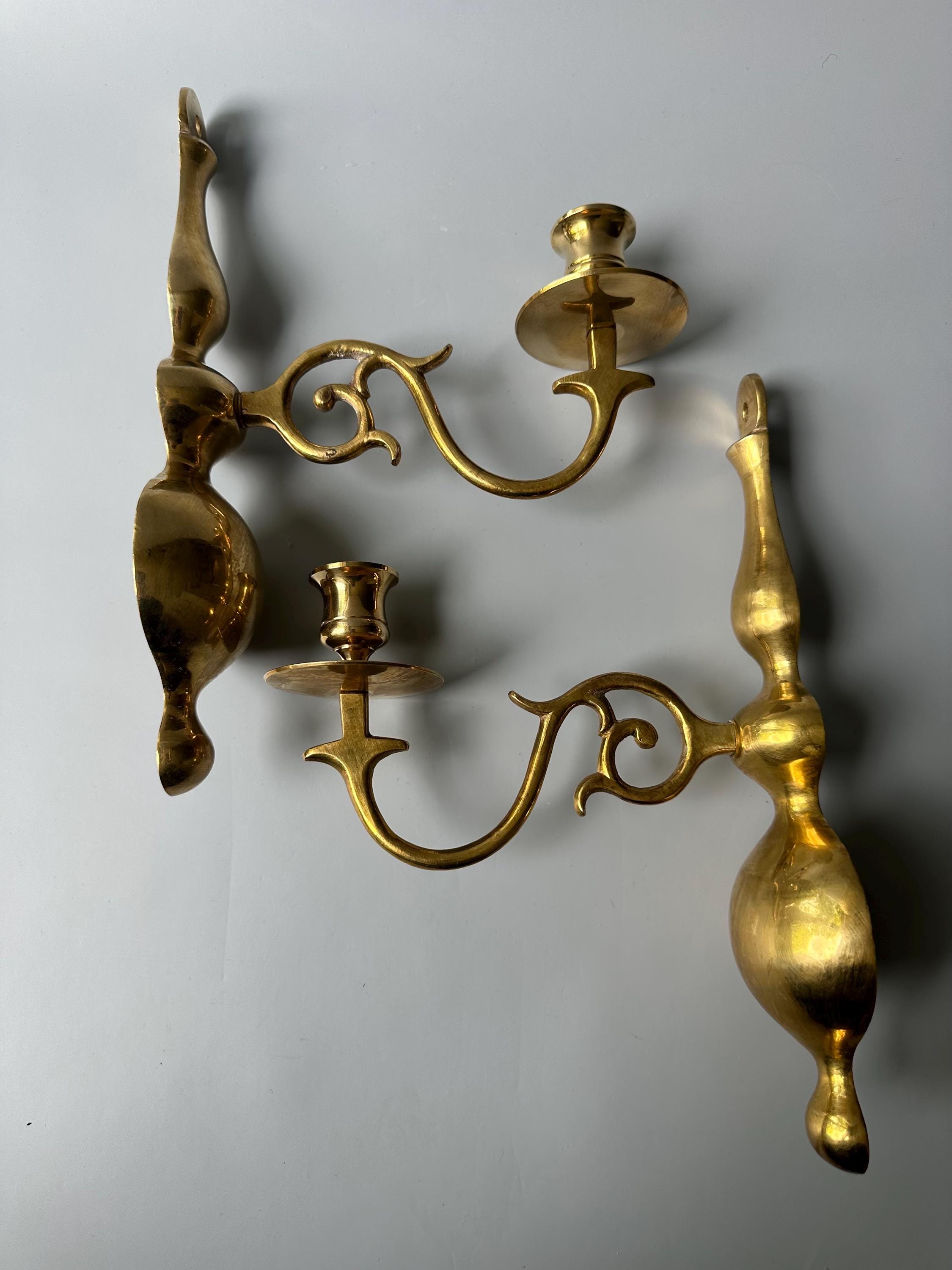 Set of 2 Vintage Solid Brass Sconces / Made in Sweden / Ornate Wall ...