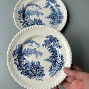 Vintage Johnson Bros. Plates (set of 2), Castle on the Lake, Blue ...