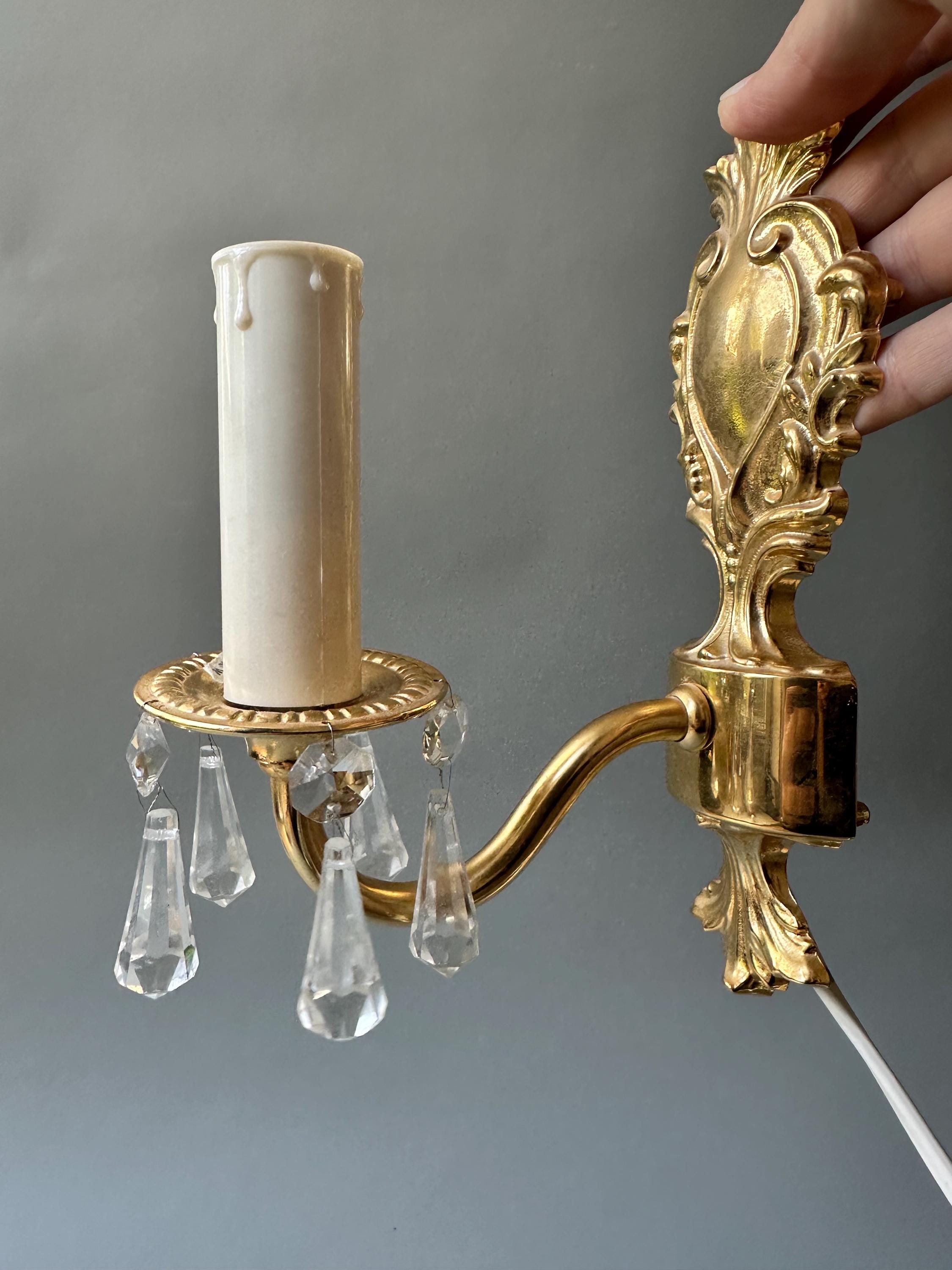 Vintage Brass Sconce With Crystal Decors. Light Brow Lamp Shade. Ornate ...
