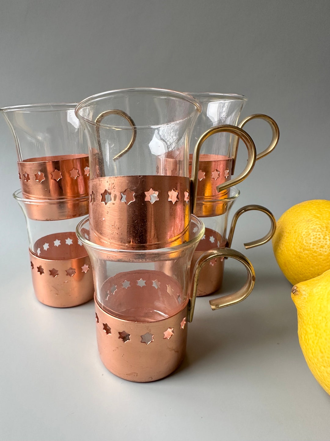 Set of 6 Small Vintage Copper Cups / German Schott Mainz / Glass Cup ...