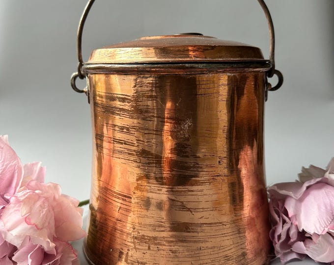 Antique Copper Canister With Handle and Lid / Metal Storage Bucket ...