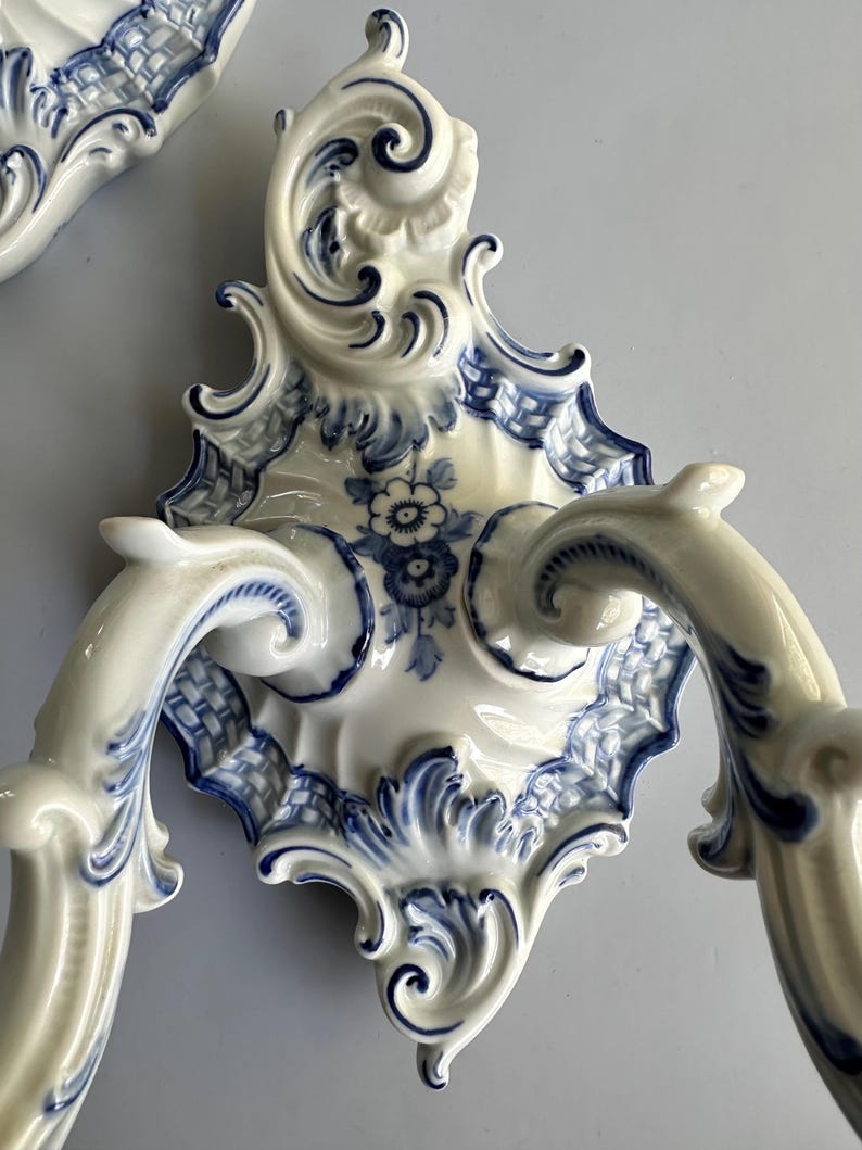 Pair of Porcelain Wall Lamps / Sconces / Hand Painted Capodimonte Style ...