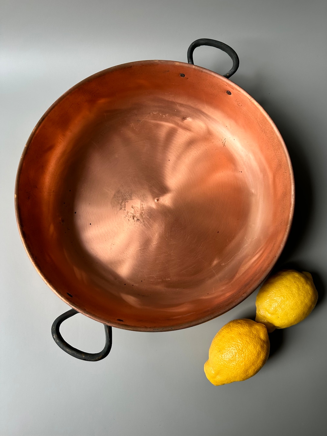 Large Vintage Copper Pan With Metal Handles / 14 Inches Wide / Retro ...
