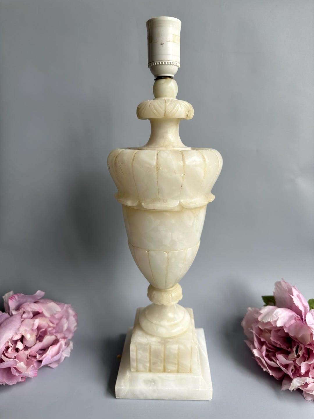 RESERVED Italian Alabaster Stone Table Lamp / Heavy: 4,2 Kg = 9,2 ...