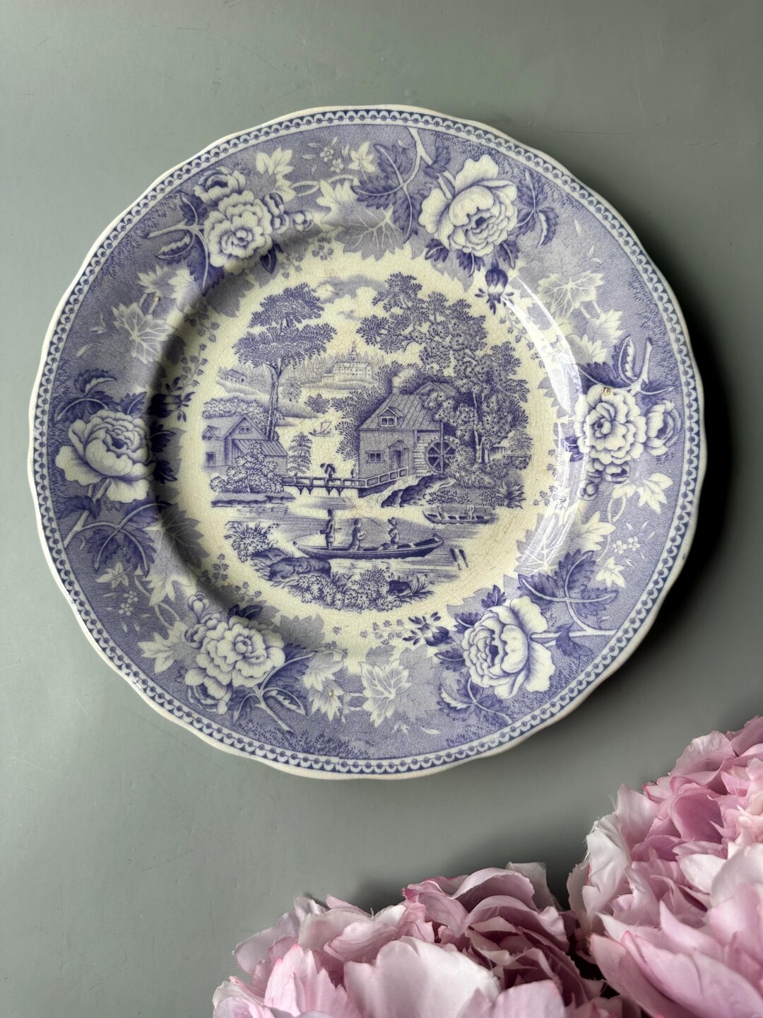 Antique 1880s Swedish Rörstrand Porcelain Plate / Purple and White ...