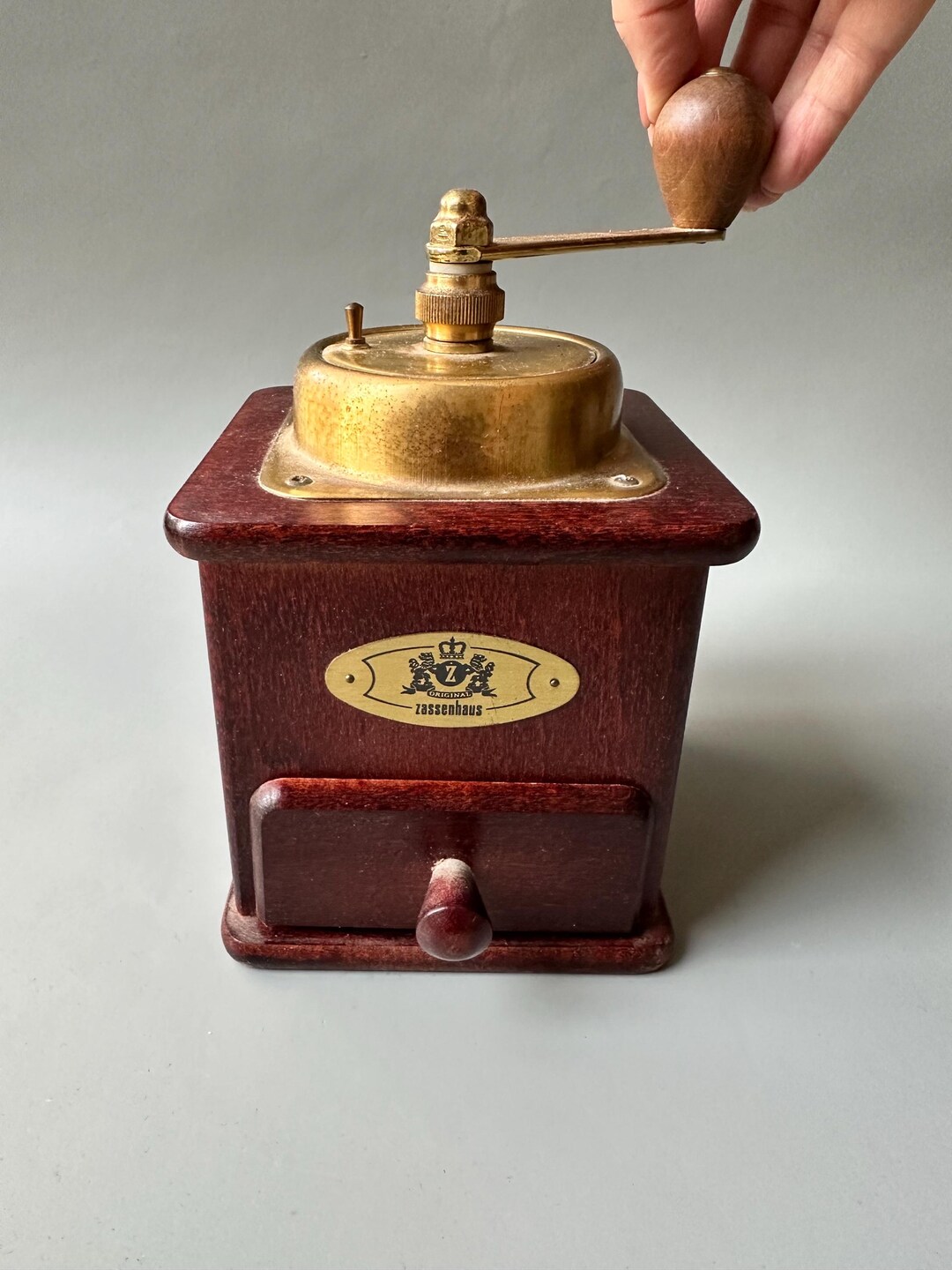 Vintage ZASSENHAUS Coffee Grinder / Made in Germany / Wood With Brass Details / Home Decor ...