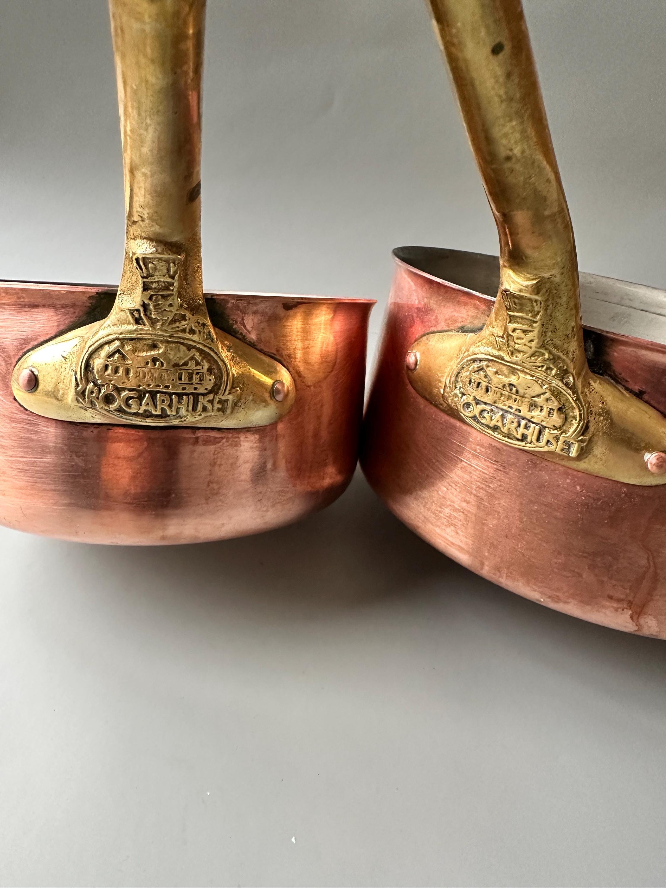 Set of 2 Swedish KROGARHUSET Copper Pots / Saucers / Brass Handles ...