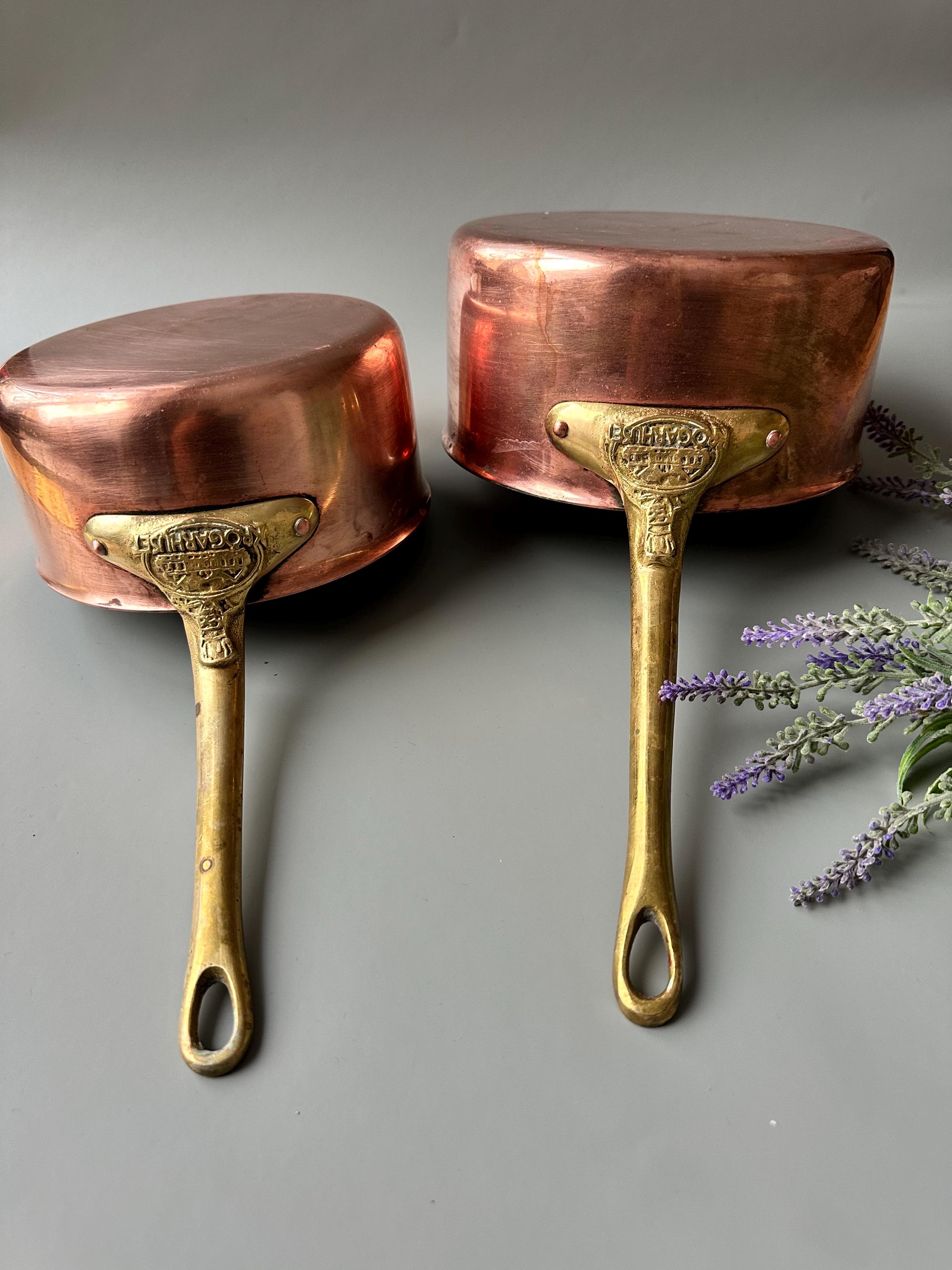Set of 2 Swedish KROGARHUSET Copper Pots / Saucers / Brass Handles ...