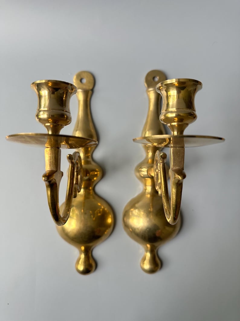 Vintage Solid Brass Wall Sconces, Ornate Candlestick Pair, Made in ...