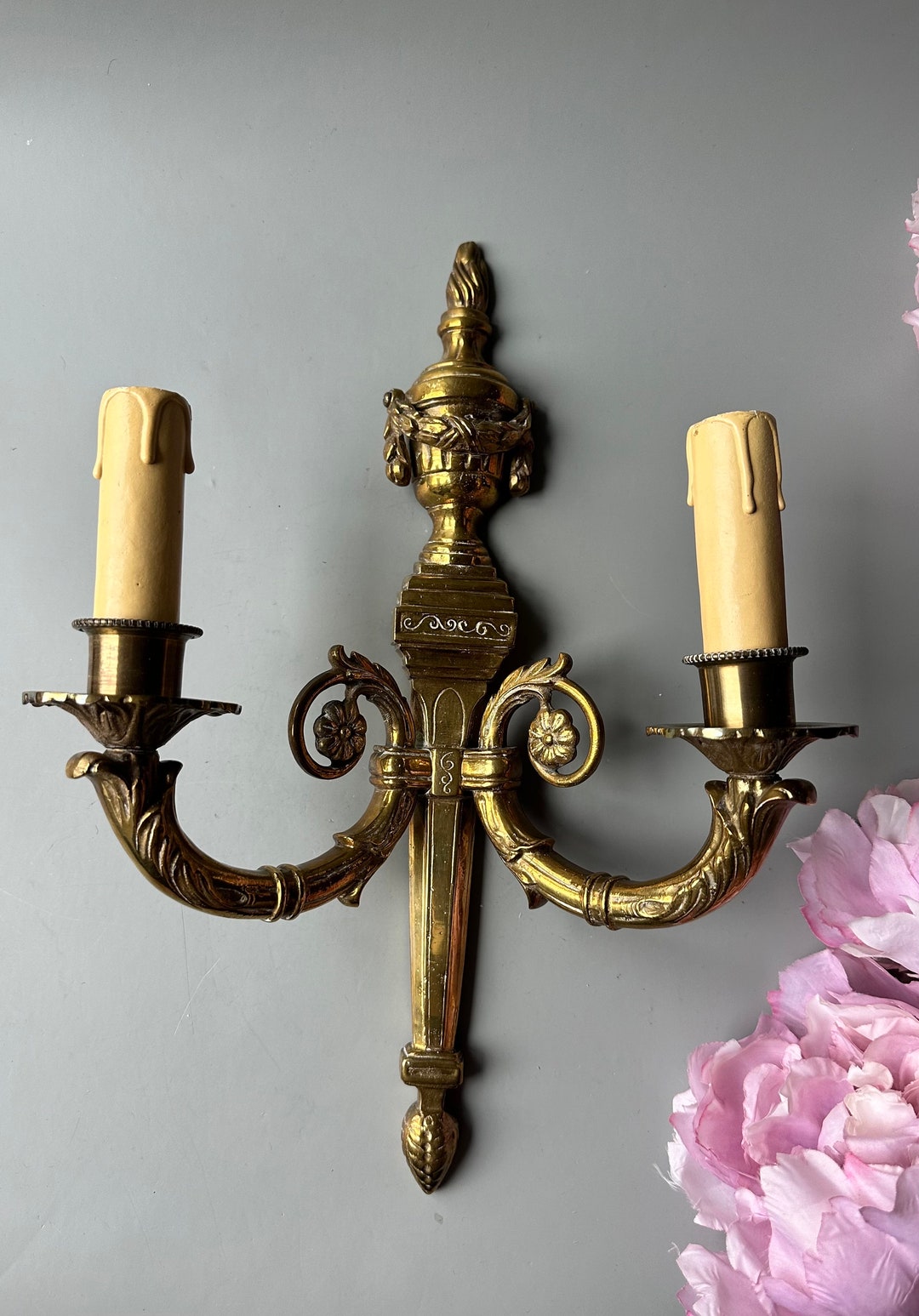 Vintage Brass Two-arm Sconce, Ornate Floral Empire Style - Etsy