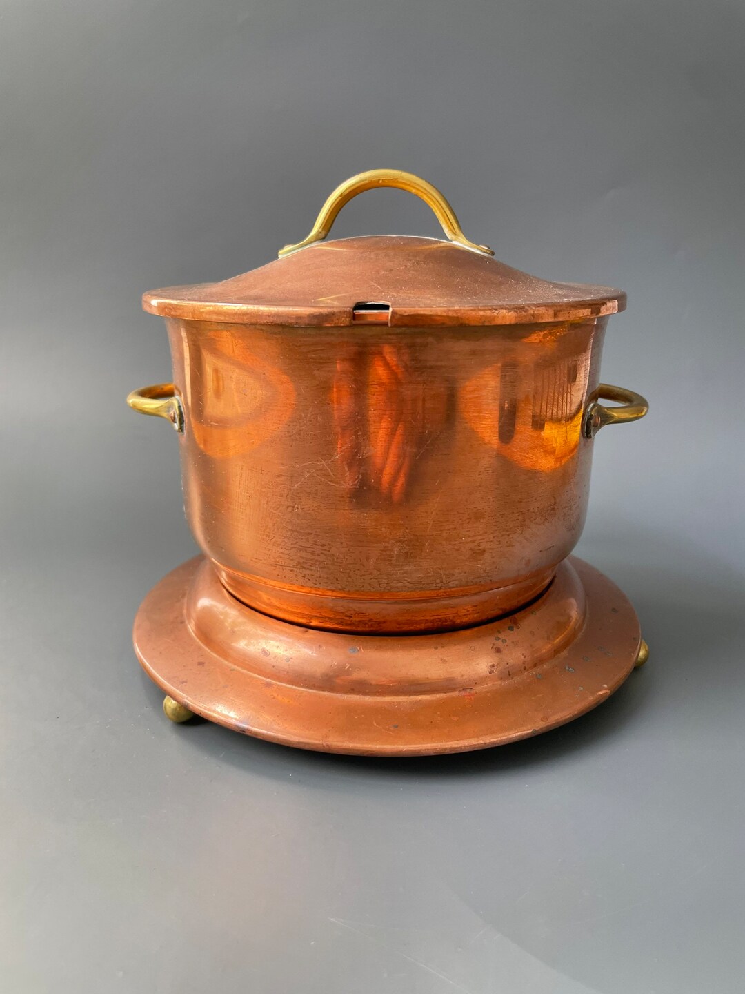 Vintage Copper Pot With Trivet and Lid / Brass Handles / Copperware ...