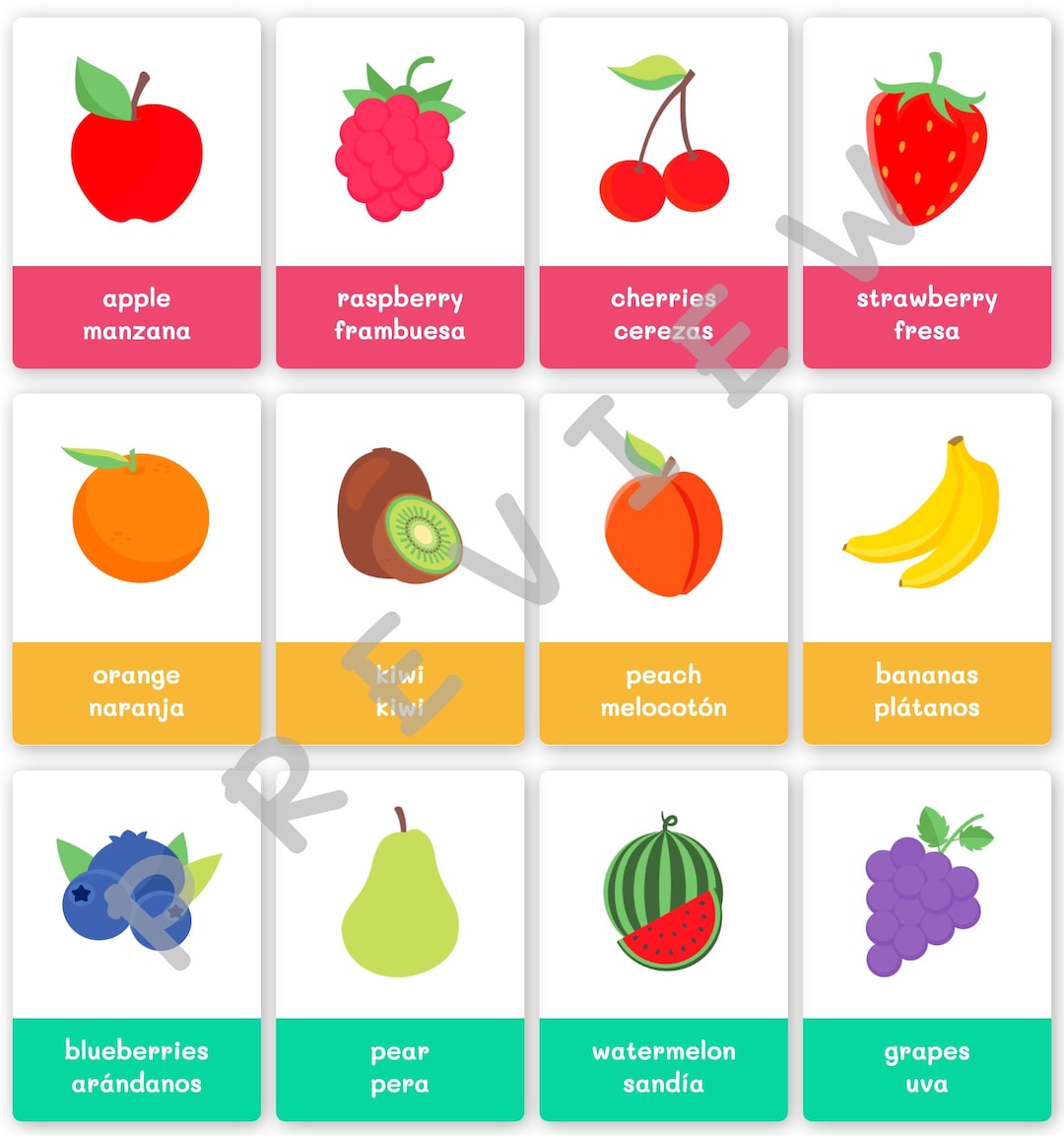 Printable Fruits Flashcards English-spanish - Etsy