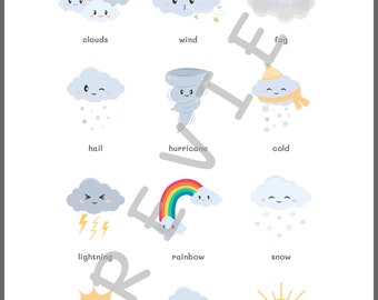 Weather Educational Bilingual Poster Printable, English and Spanish ...
