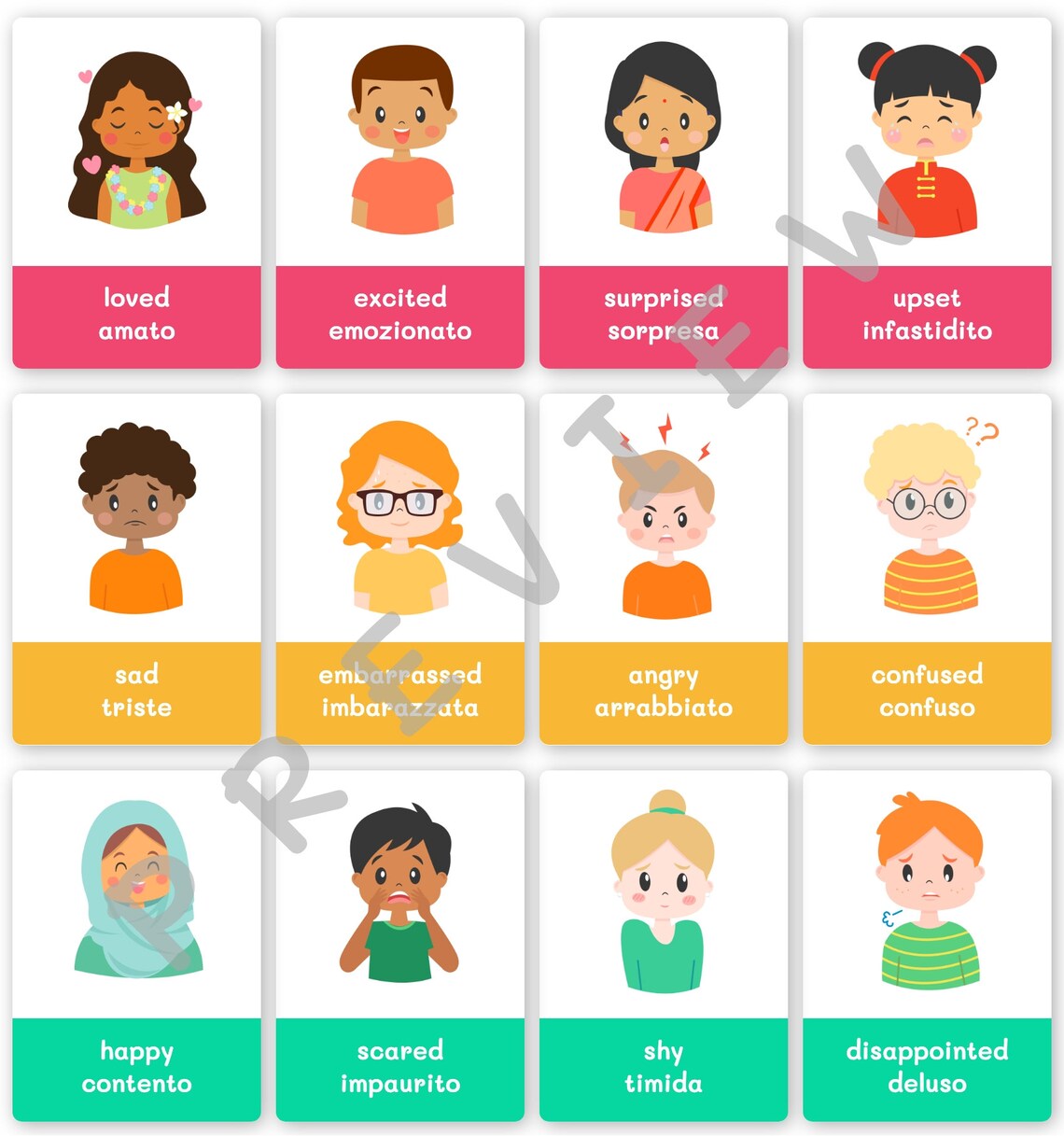 Printable Emotions Flashcards English-italian - Etsy