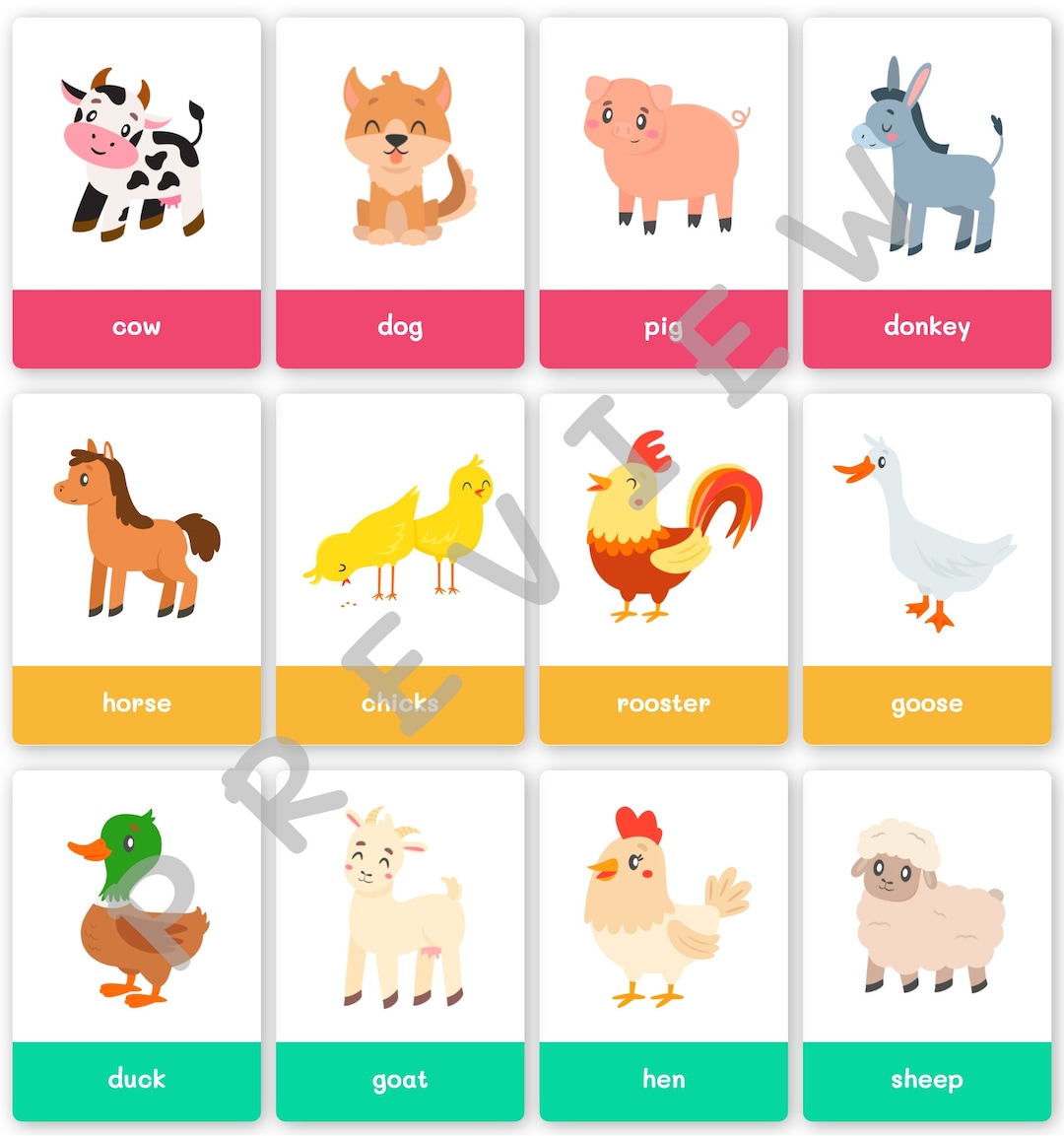 Printable Farm Animals Flashcards - Etsy