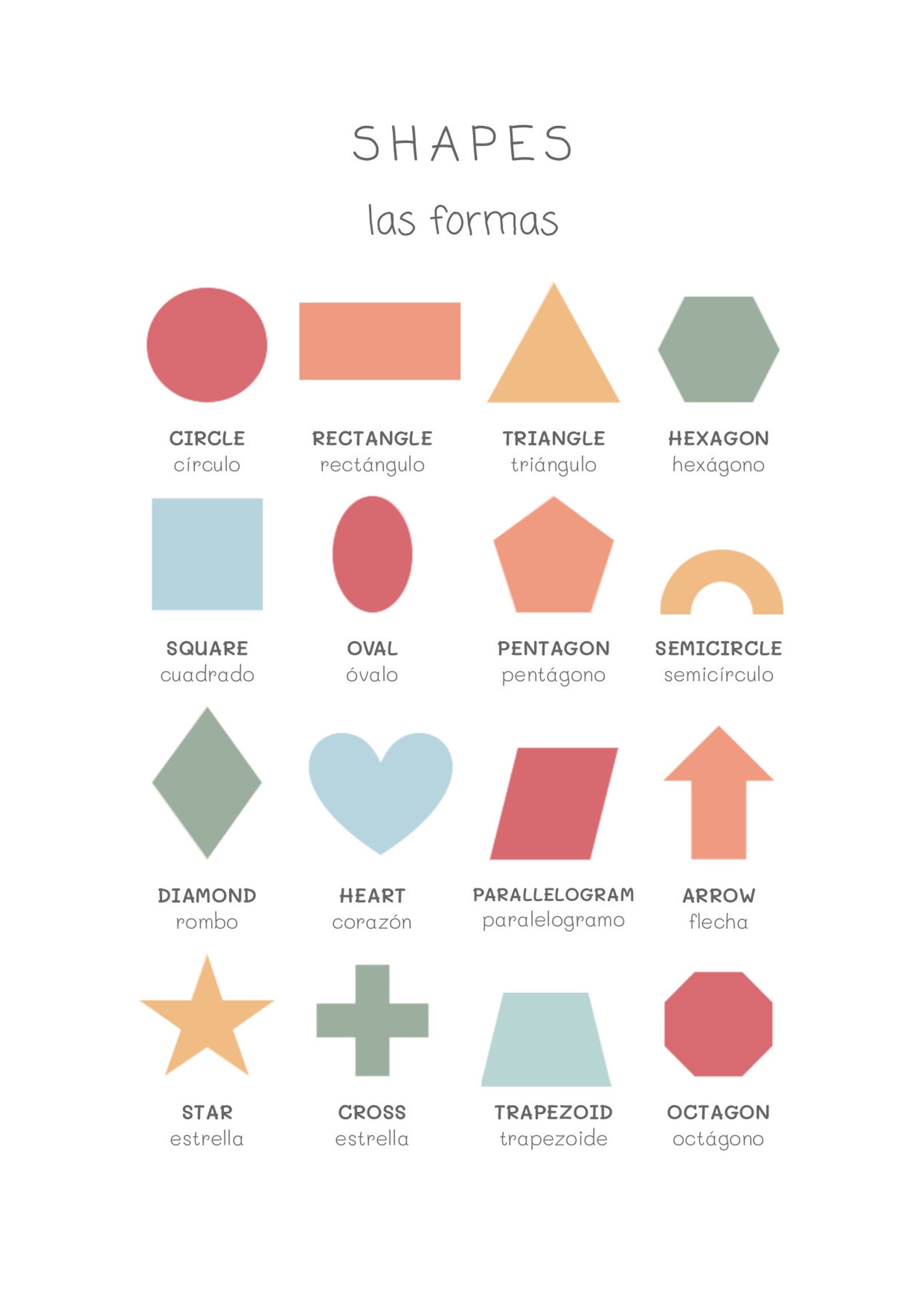 Bilingual English Spanish Shapes Poster, Montessori Social Emotional ...