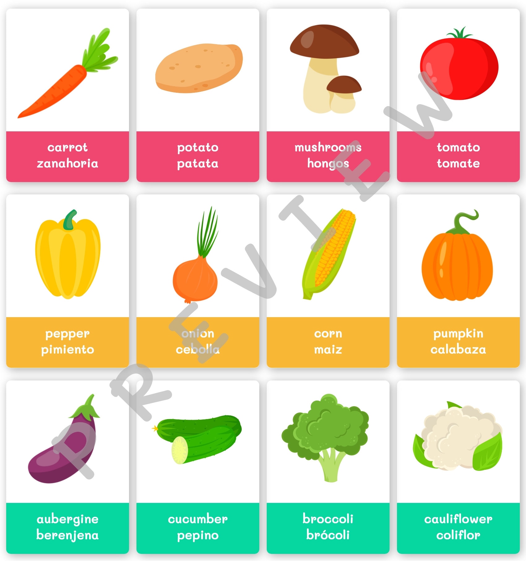 Printable Vegetables Flashcards English-spanish - Etsy