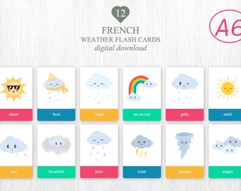 Bilingual Weather Flashcards 16 Colorful Weather Cards Educational ...