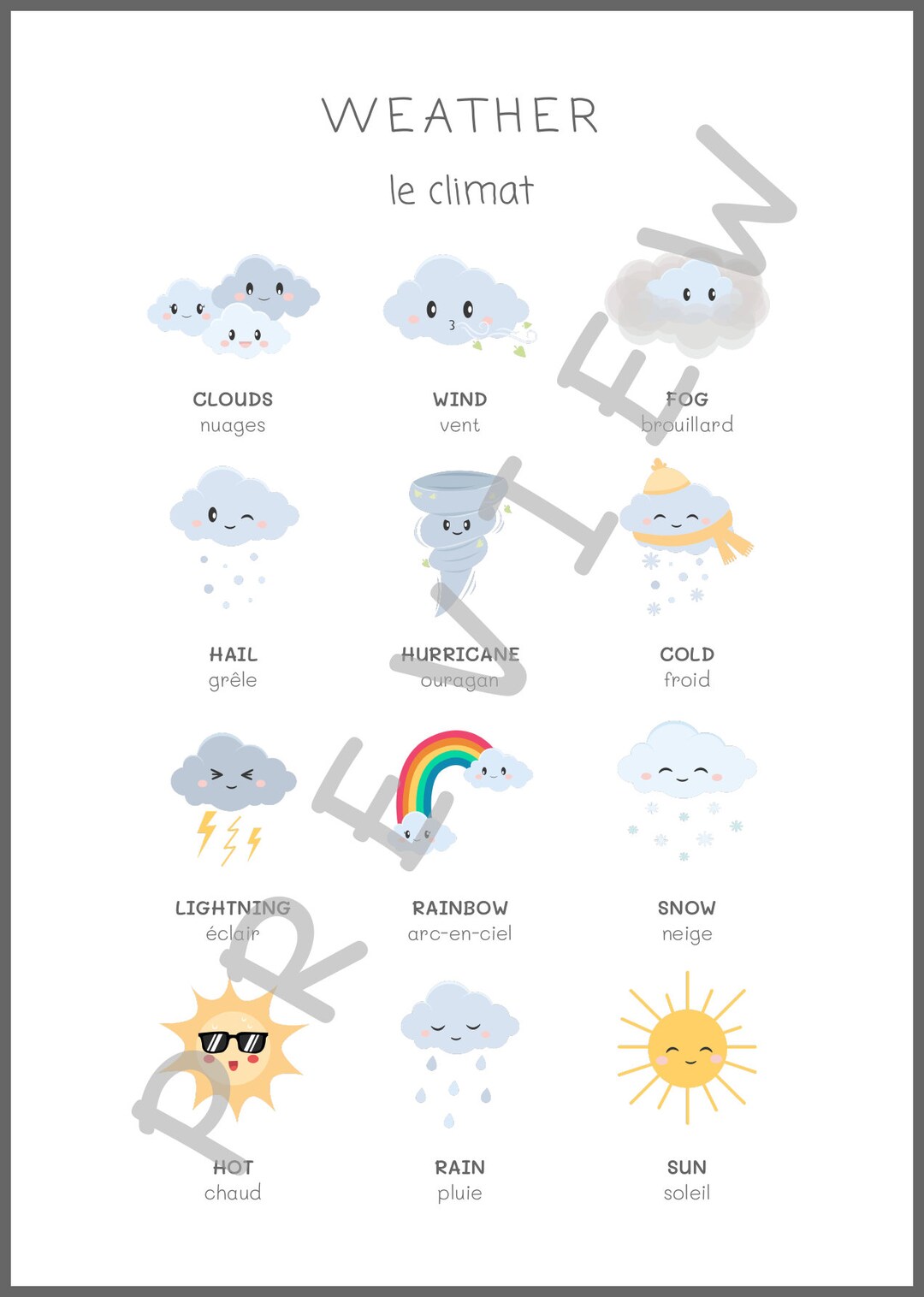Bilingual English French Learning Weather Poster - Etsy