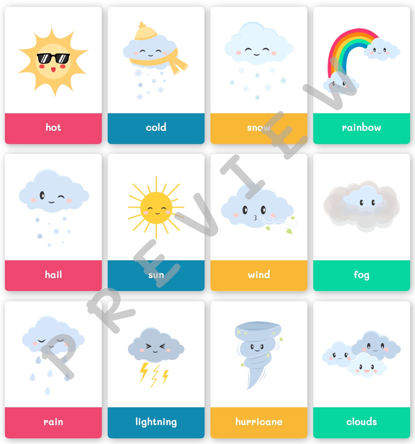 Printable Weather Flashcards English - Etsy