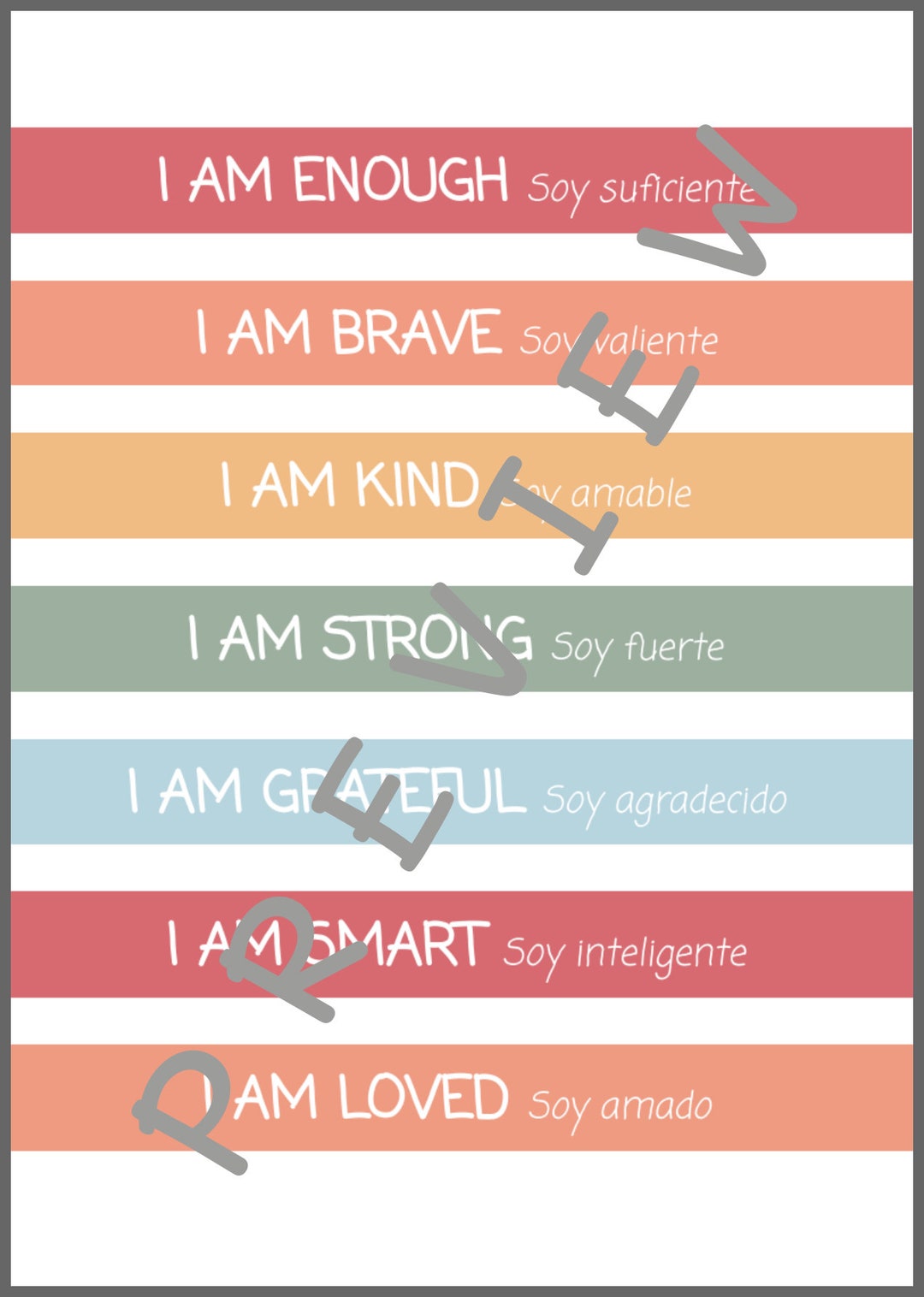 Bilingual English Spanish Affirmations Poster - Etsy