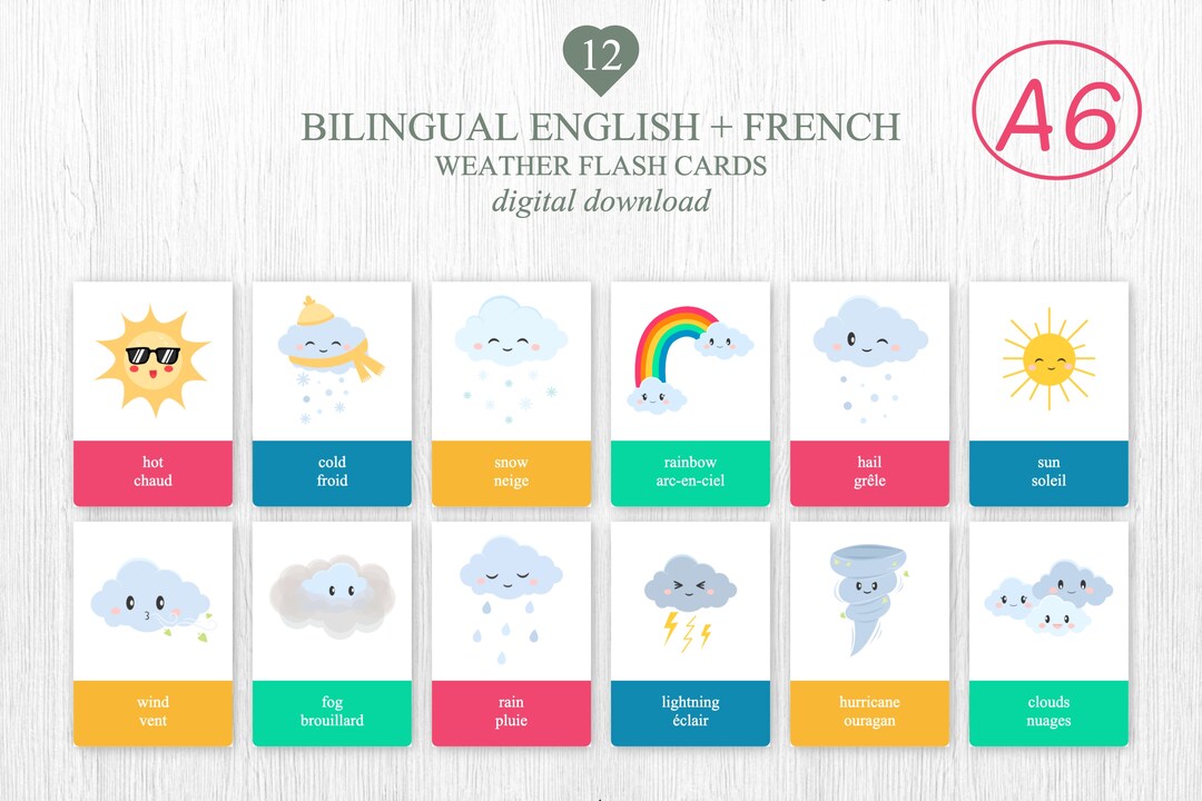 Printable Weather Flashcards English-french - Etsy UK