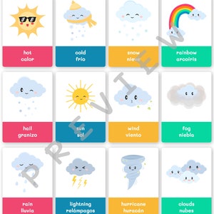 Printable Weather Flashcards English-spanish - Etsy