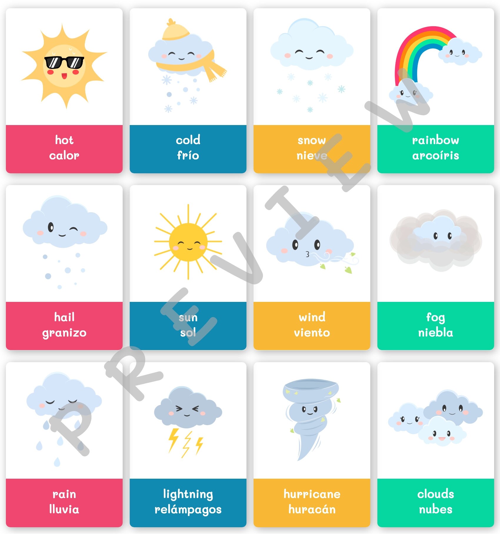 Printable Weather Flashcards English-spanish - Etsy