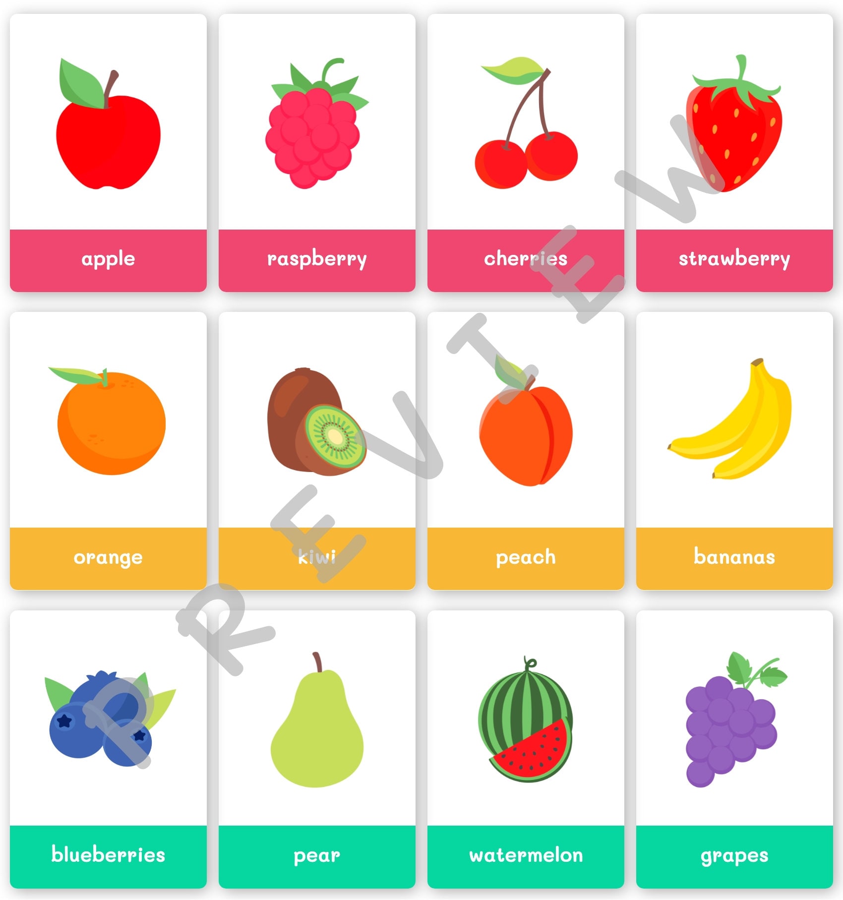 Printable Fruits Flashcards - Etsy