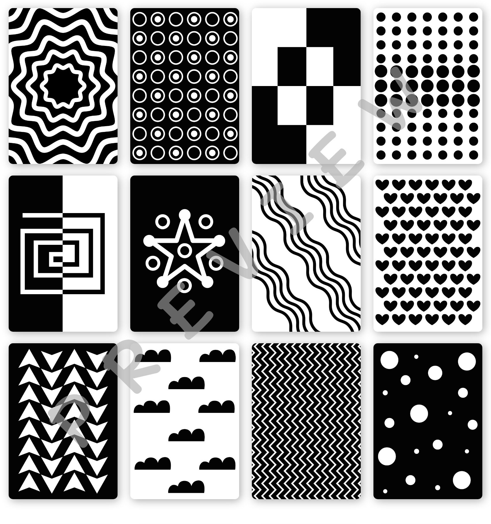 12 Monochrome Baby Flashcards, Double Sided - Etsy