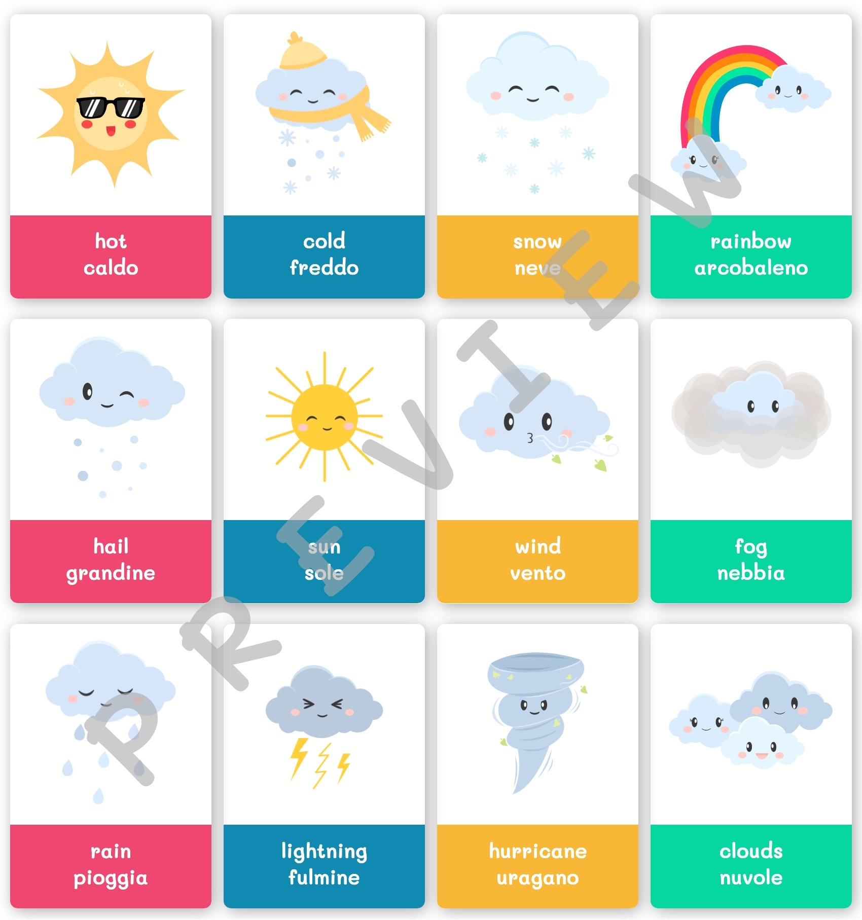 Printable Weather Flashcards English-italian - Etsy