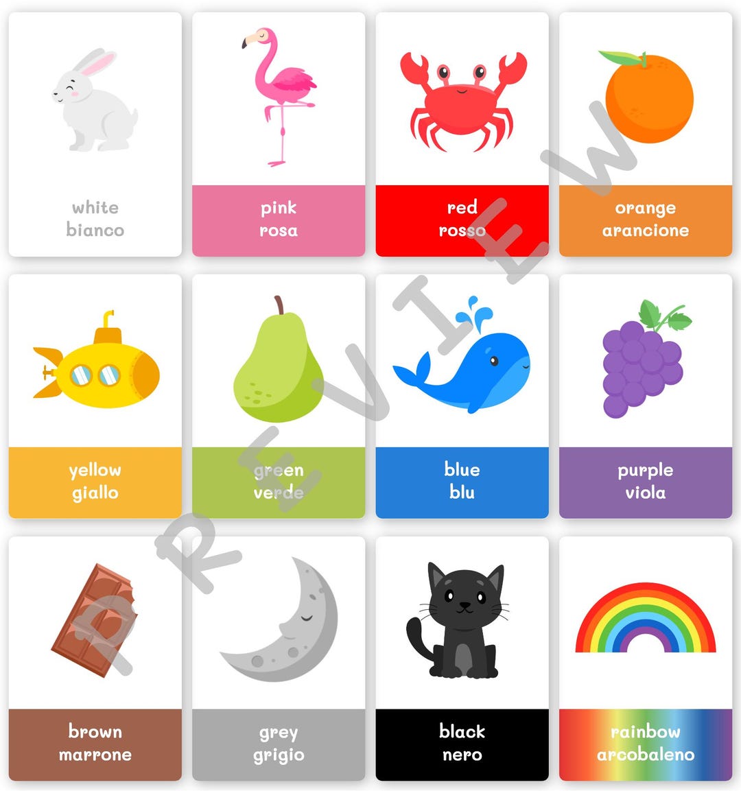 English - Italian Colours Flashcards for Toddlers, Printable Colors ...