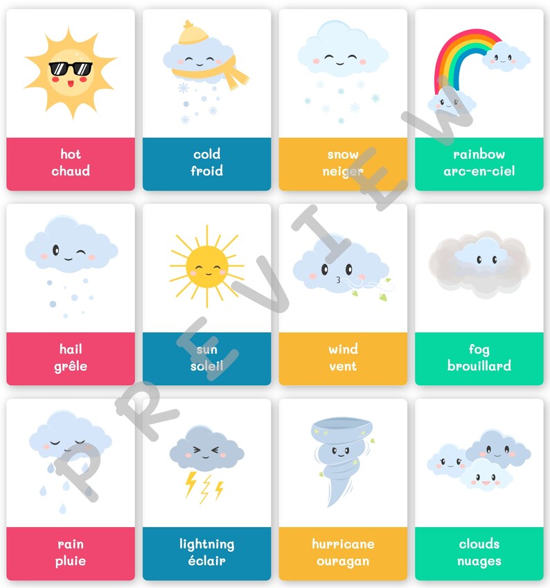 Printable Weather Flashcards English-french - Etsy
