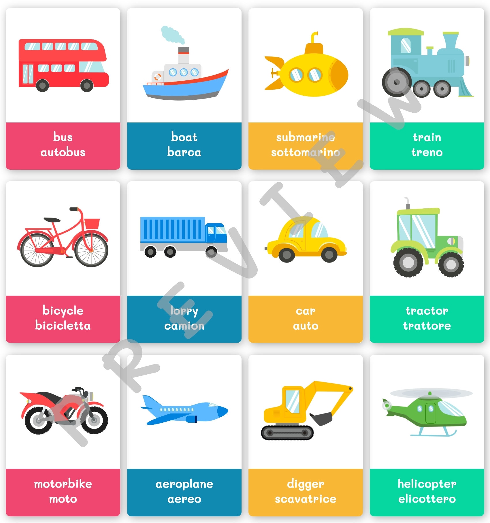 Printable Transport Flashcards English-italian - Etsy