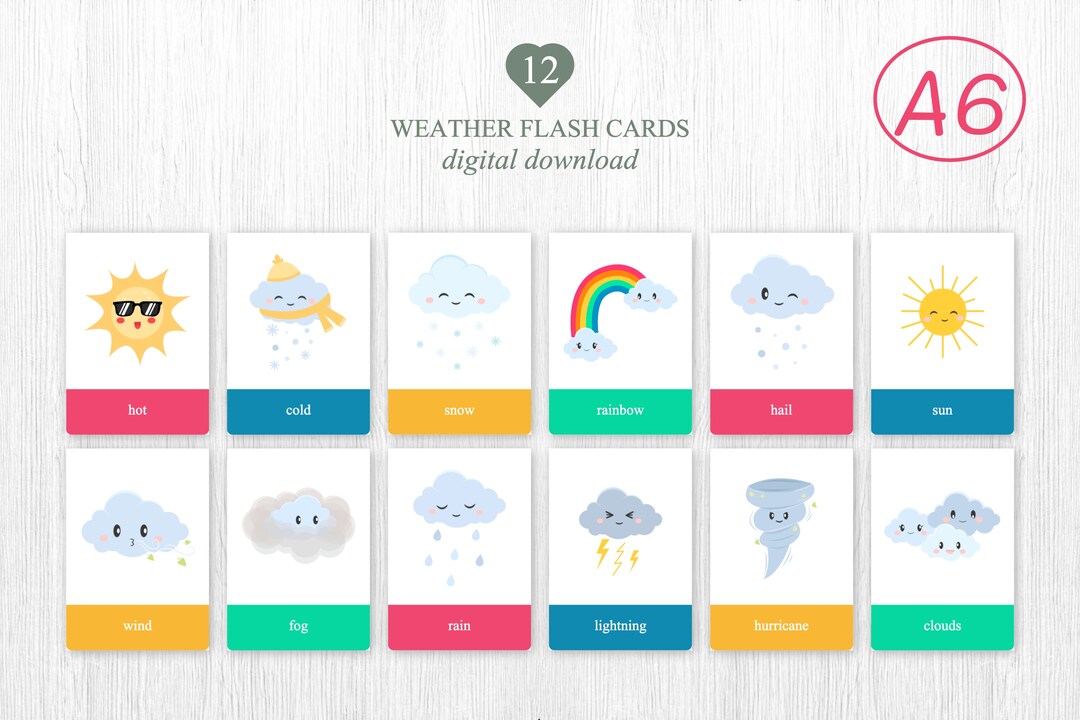 Printable Weather Flashcards English - Etsy