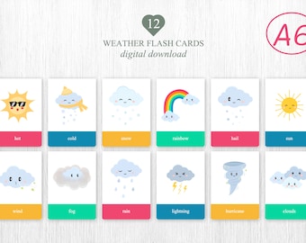 Bilingual Weather Flashcards 16 Colorful Weather Cards Educational ...