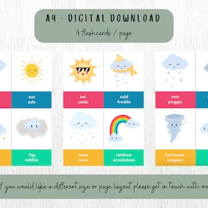 Printable Weather Flashcards English-italian, Montessori Social ...