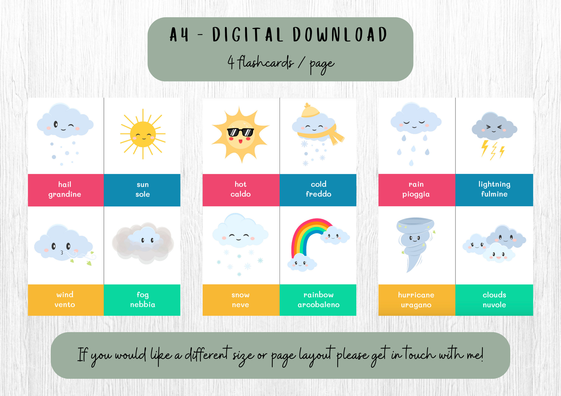 Printable Weather Flashcards English-italian, Montessori Social ...